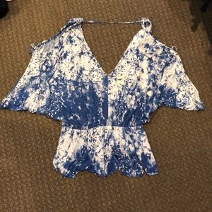 Free People | Tops | Free People Floral Top White And Blue | Poshmark